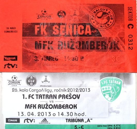 Two tickets of MKF Ruzomberok away matches in Corgon Liga (Slovakia ...