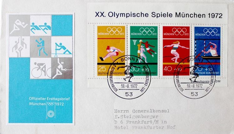 Envelope with postmarks and stamps FDC Olympic Games Munich 1972 (Germany) | Photos / Postcards ...